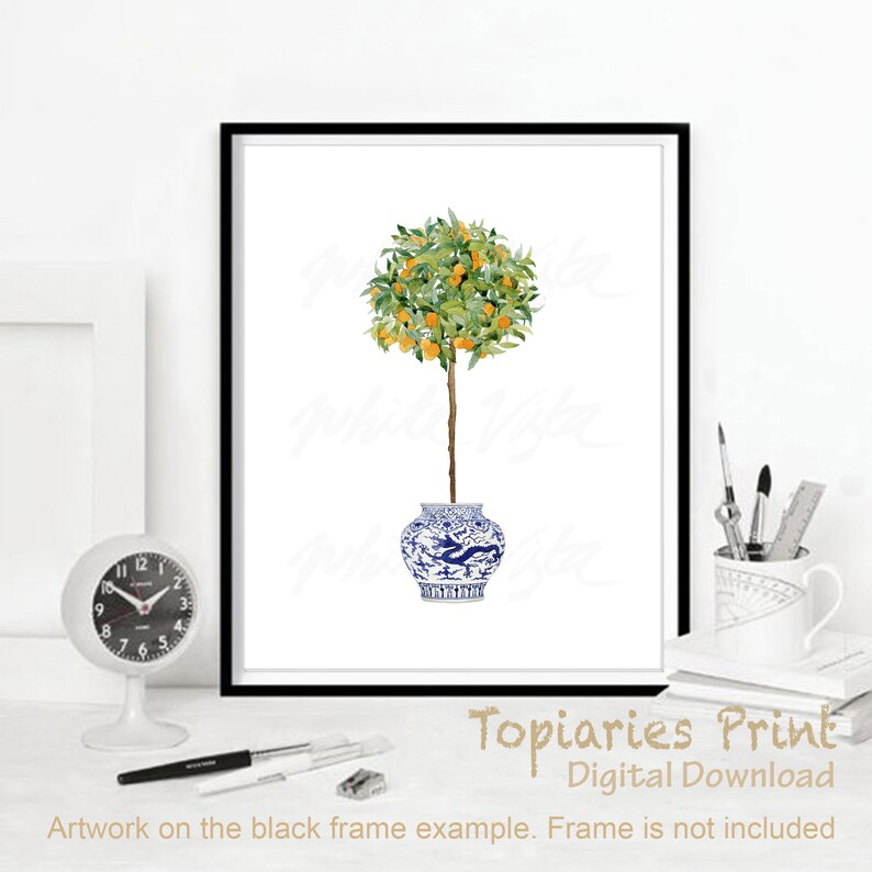 Topiary Tree Orange Topiaries Print Chinoiserie Bonsai - Etsy