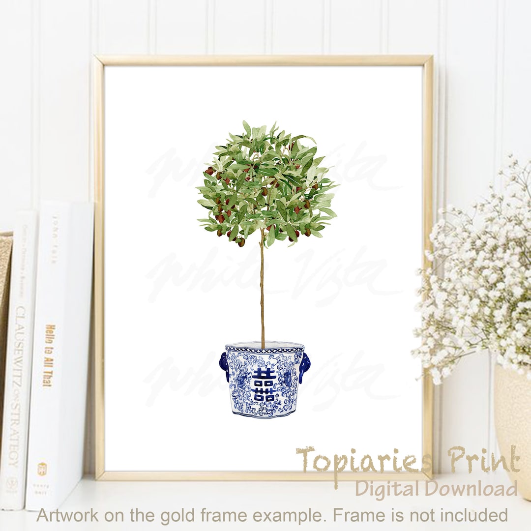 Topiary Tree Chinoiserie Planter Topiaries Olive Tree Watercolour ...