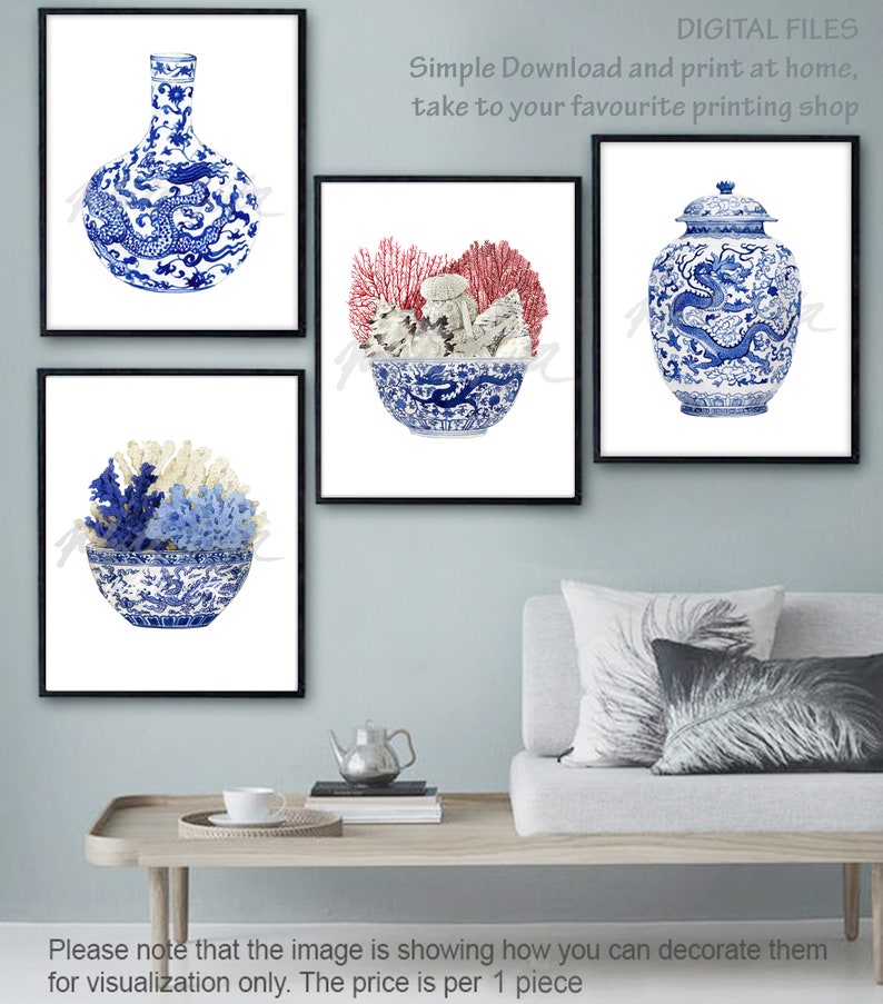 Chinoiserie Coral Print, Blue Willow Ginger Jar (digital Download) - Etsy