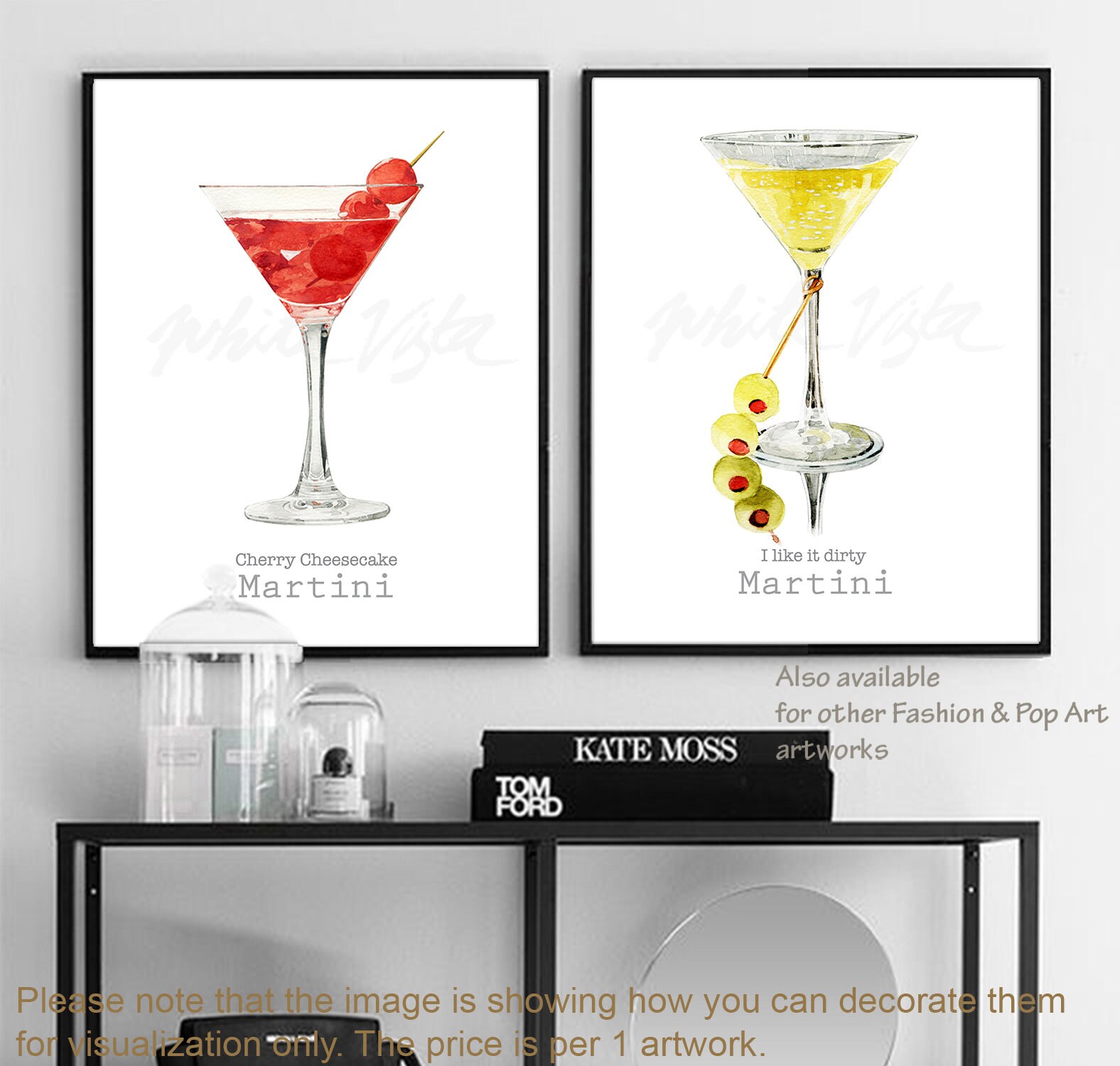 Cocktail Print Martini Drink Poster Bar Wall Art Cherry | Etsy