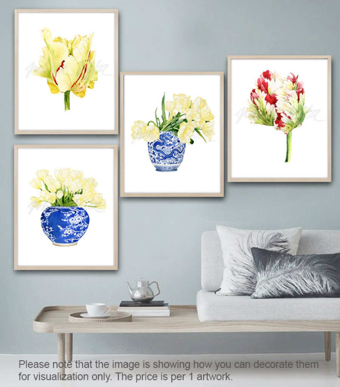 Tulip Wall Art Prints Parrot Tulip Watercolour Painting Floral | Etsy