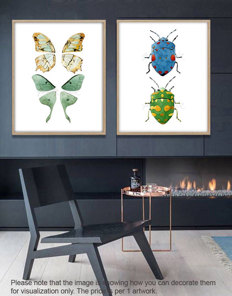 Beetle Bug Art Prints Illustration Wall Decor Watercolour - Etsy