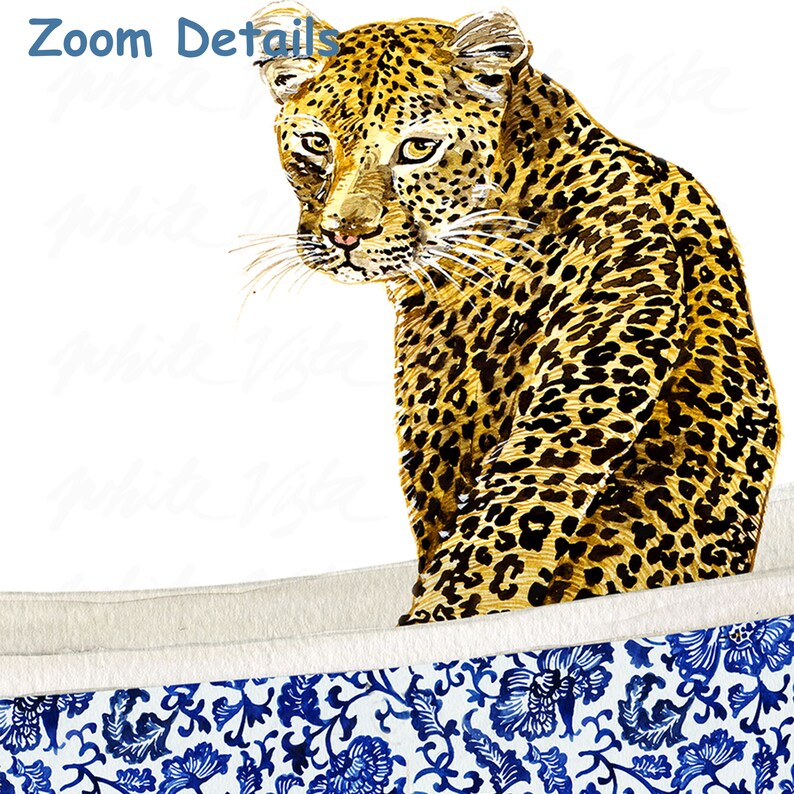 Leopard Print Quirky Gift Blue Bathtub Boho Bathroom Art | Etsy