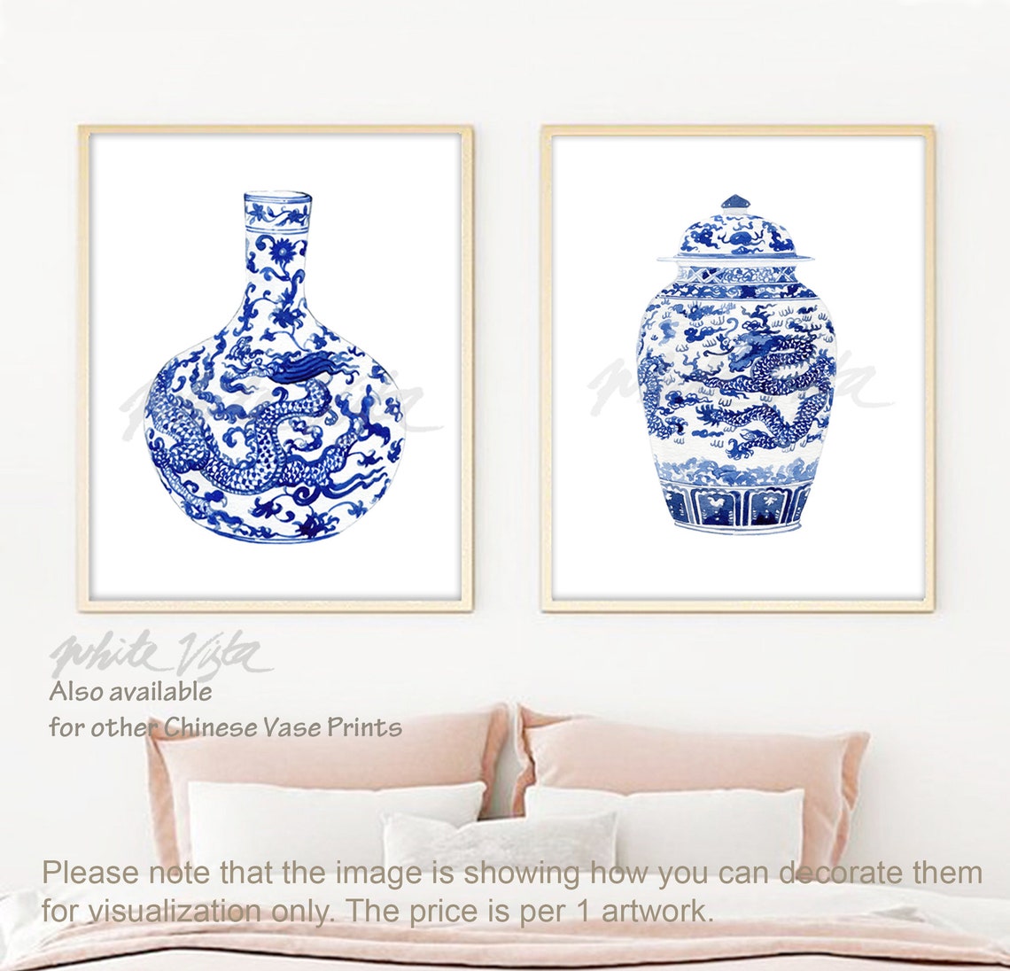Vase Painting Blue White Chinese Art Prints Willow Style Asian | Etsy