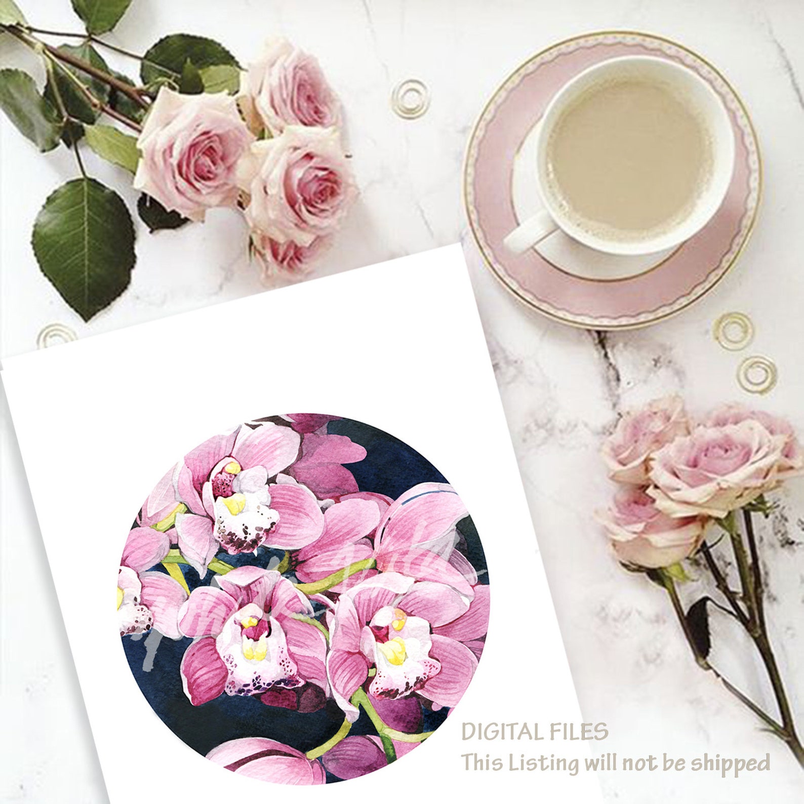 Orchids Painting, Botanical Poster, Circle Wall Decor, Flower Poster ...