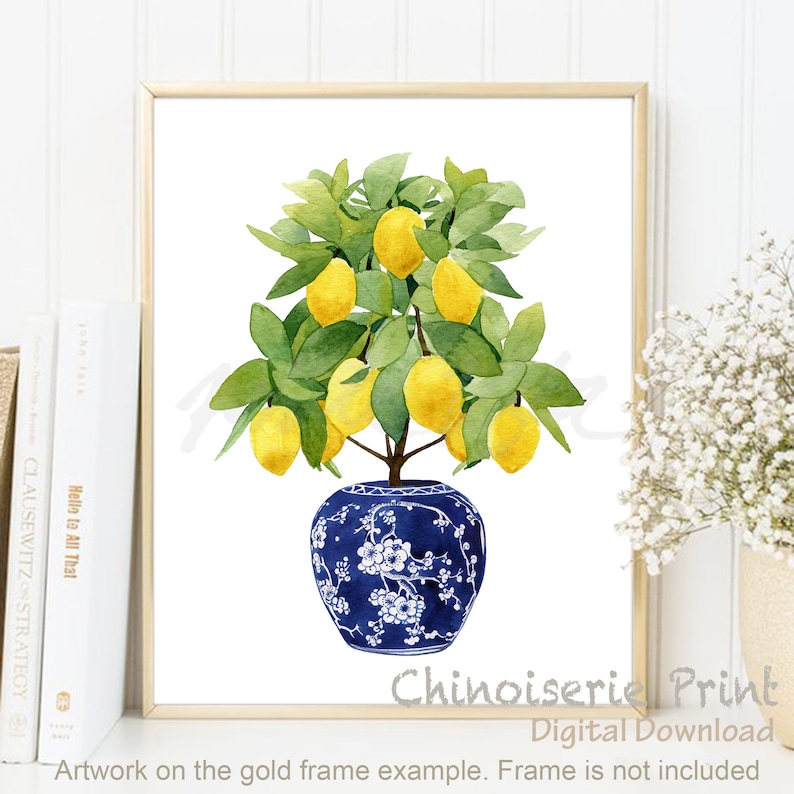 Lemon Print Chinoiserie Planter Bonsai Chinese Painting Zen - Etsy