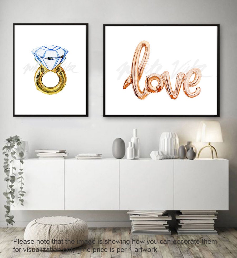 Balloon Engagement Ring Pop Art Water Wedding Ring Watercolor - Etsy