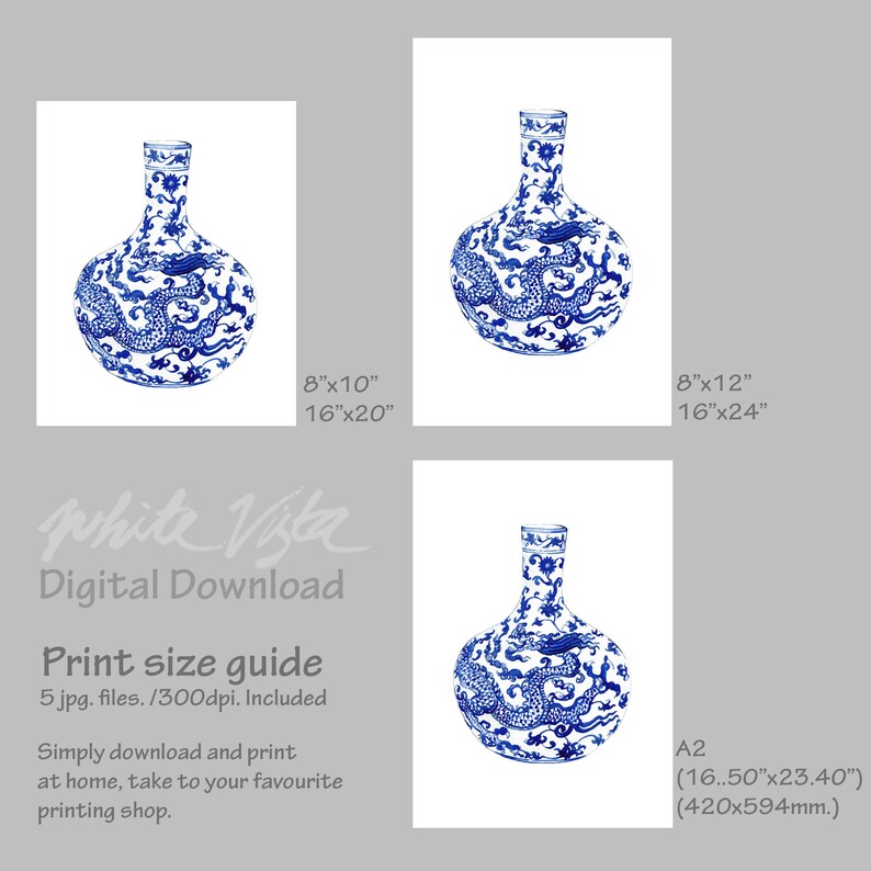 Vase Painting Blue White Chinese Art Prints Willow Style Asian | Etsy