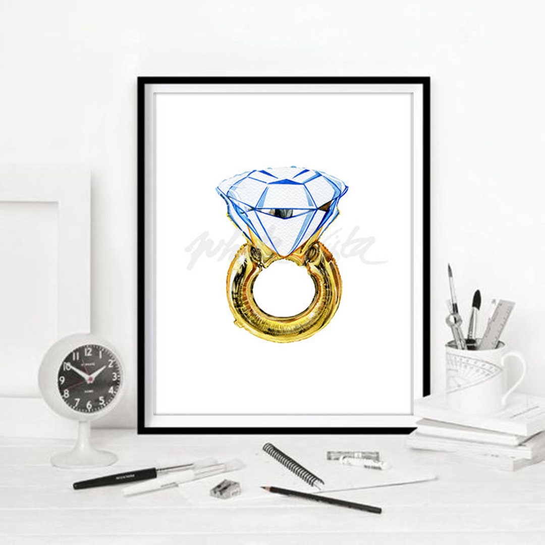 Balloon Engagement Ring Pop Art Water, Wedding Ring Watercolor Painting ...