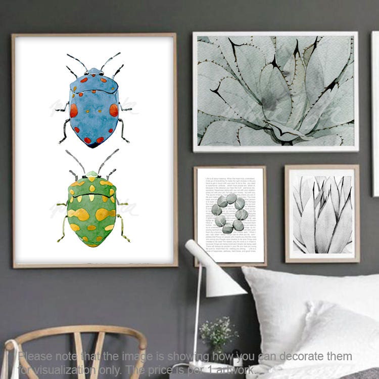 Beetle Bug Art Prints Illustration Wall Decor Watercolour - Etsy