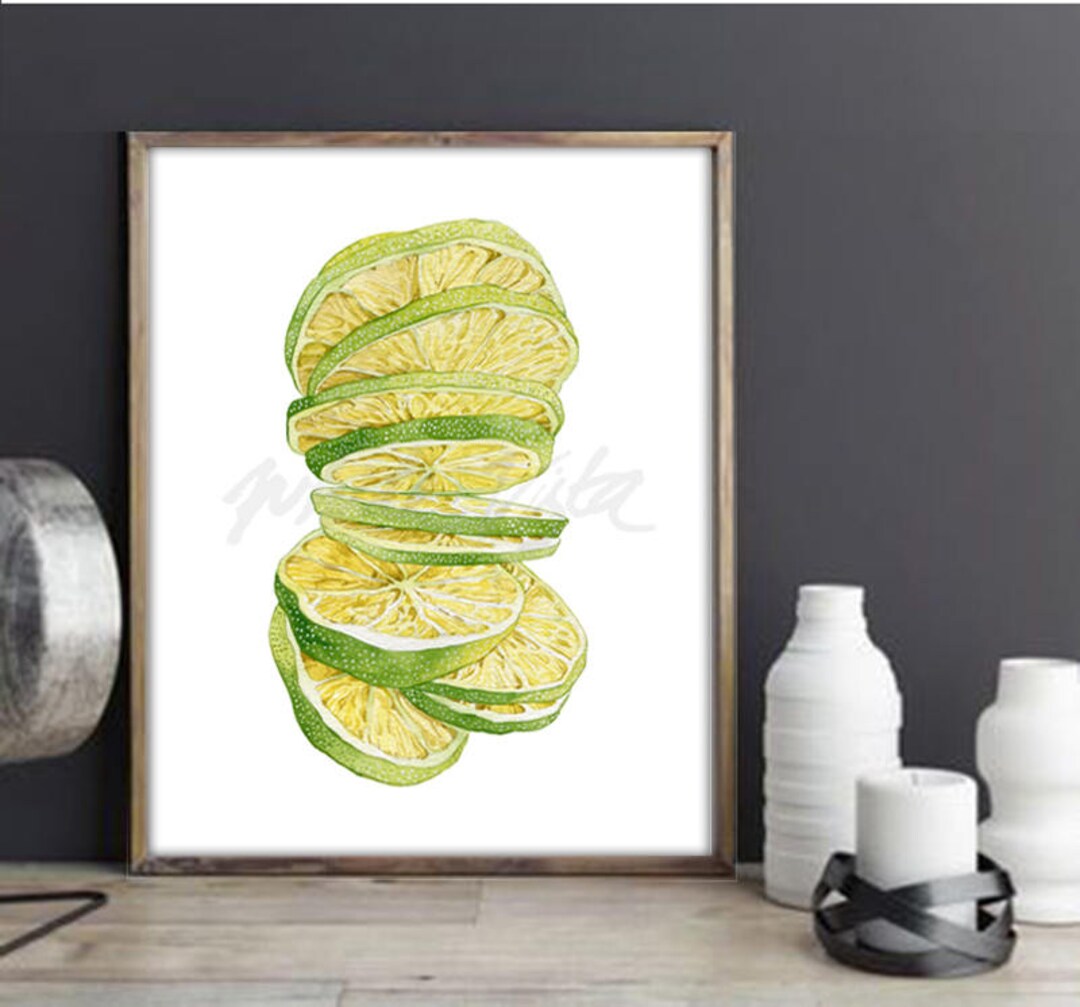 Lime Green Decor Art Print Lime Slide Watercolour, Fruit Art, Food ...
