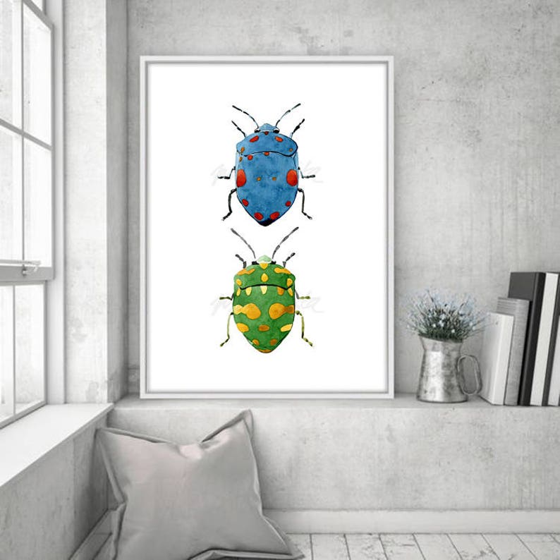Beetle Bug Art Prints Illustration Wall Decor Watercolour - Etsy