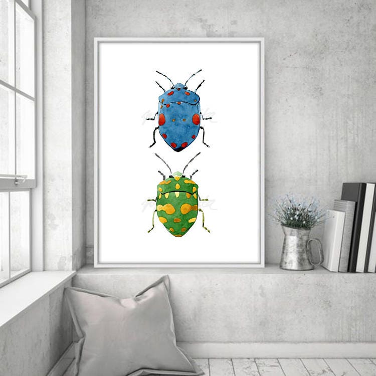 Beetle Bug Art Prints Illustration Wall Decor Watercolour - Etsy