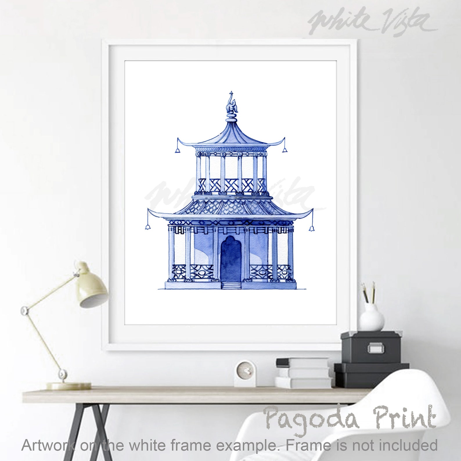 Blue Willow Pagoda Print, Chinoiserie Art (digital Download) - Etsy
