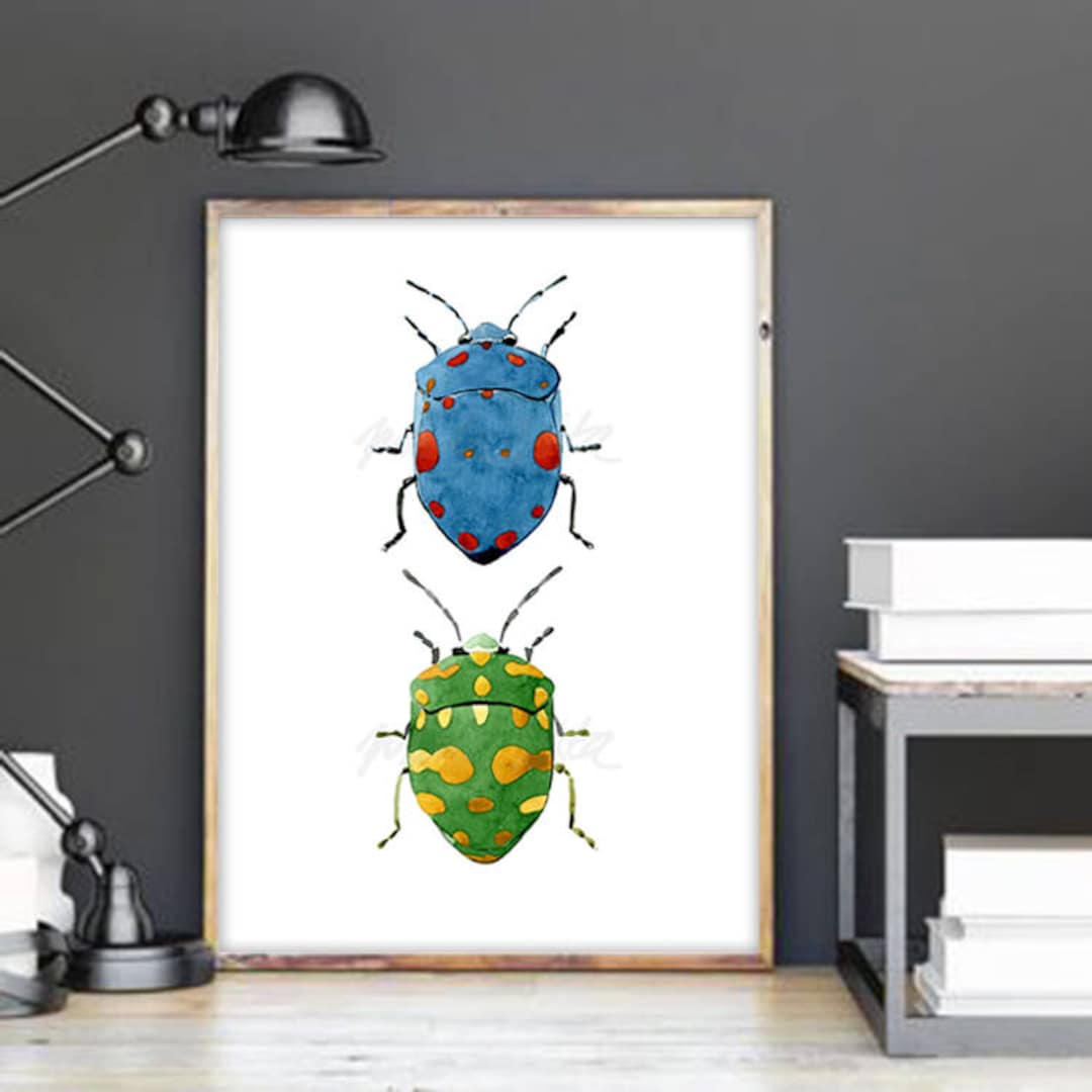 Beetle Bug Art Prints Illustration Wall Decor Watercolour Modern Nature ...