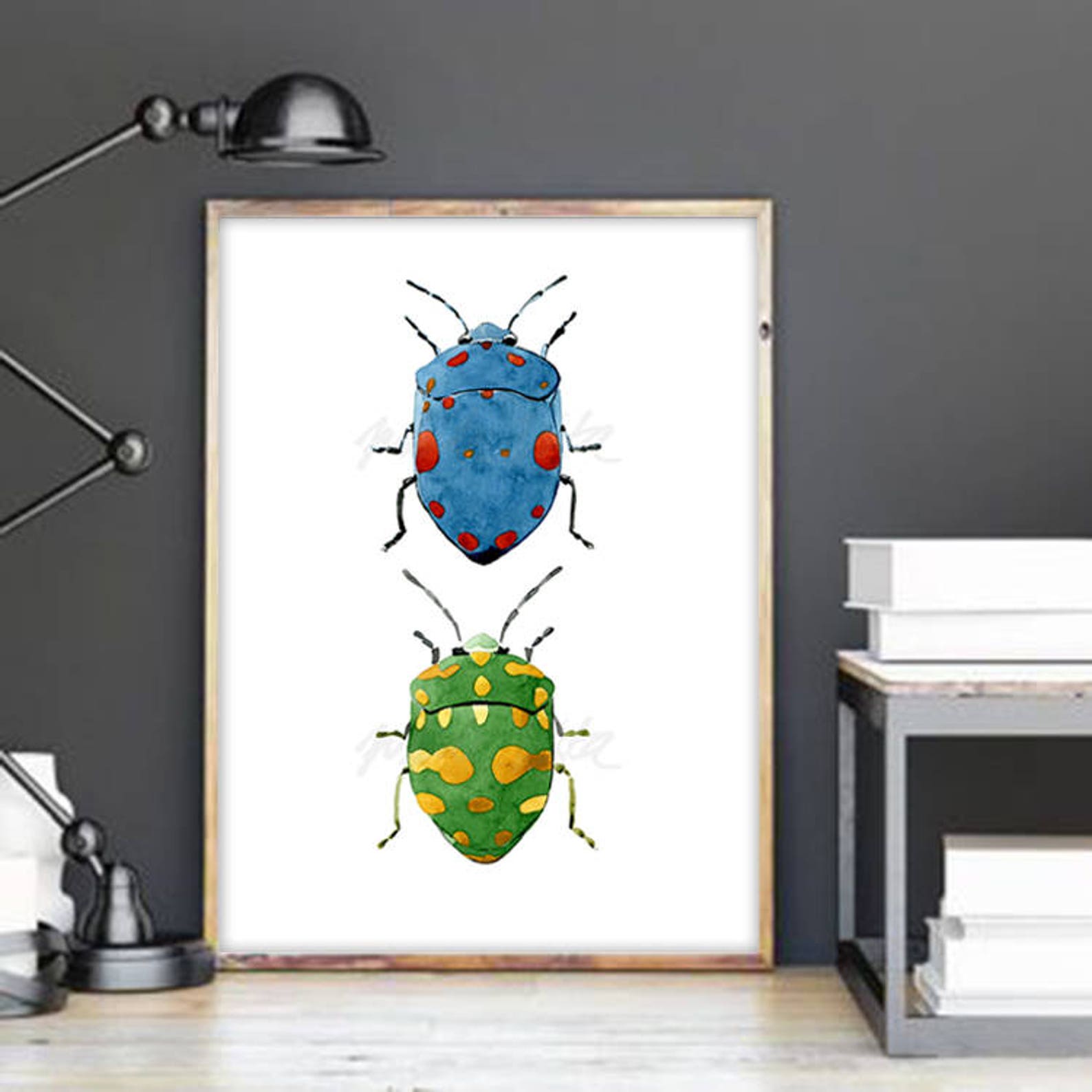 Beetle Bug Art Prints Illustration Wall Decor Watercolour - Etsy