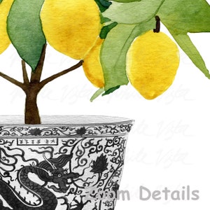 Lemon Print Chinoiserie Planter Bonsai Chinese Painting Zen Decor ...