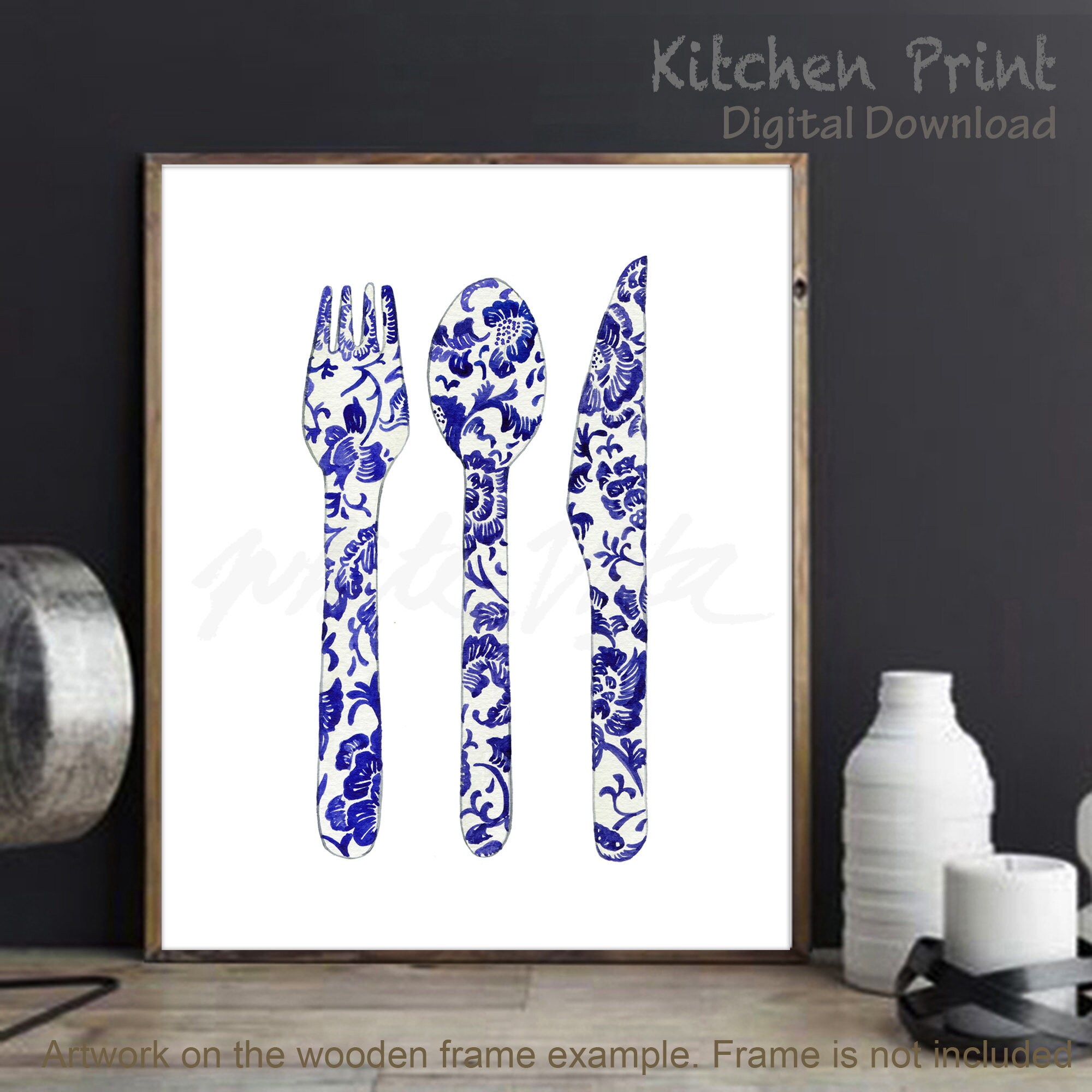 Cutlery Wall Art Blue and White Cutlery Gift For Her | Etsy
