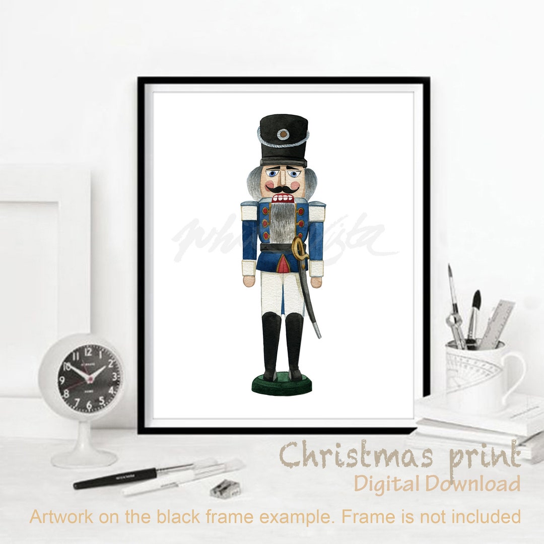 Nutcracker Print, Christmas Decor Nordic Wall Art Watercolour Painting ...