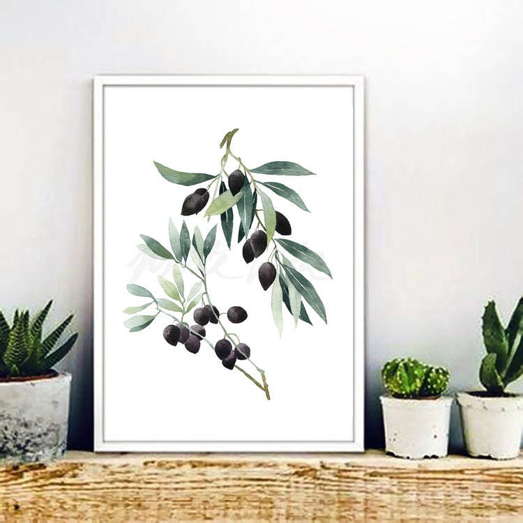 Olive Art Print Black Olive Branch Botanical Artwork Vintage Home Fruit ...