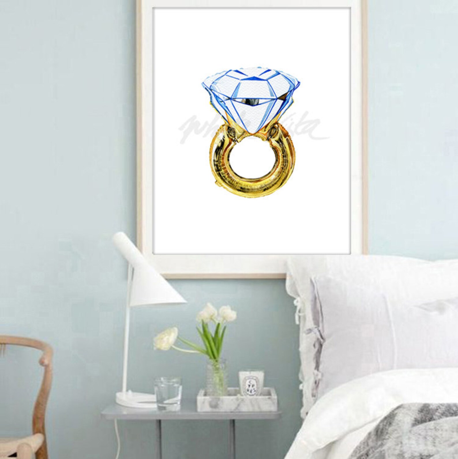 Balloon Engagement Ring Pop Art Water Wedding Ring Watercolor - Etsy