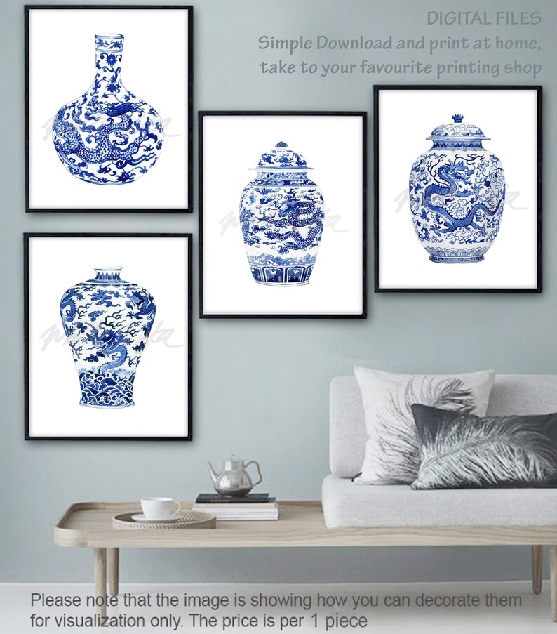 Blue and White Willow Art Prints Porcelain Chinoiserie Decor - Etsy