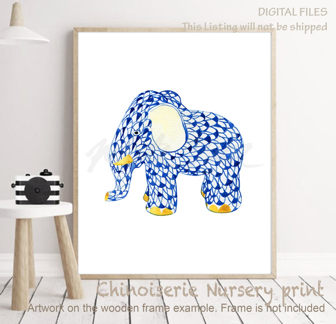 Elephant Nursery Art, Baby Shower Deco, Chinoiserie Watercolour ...