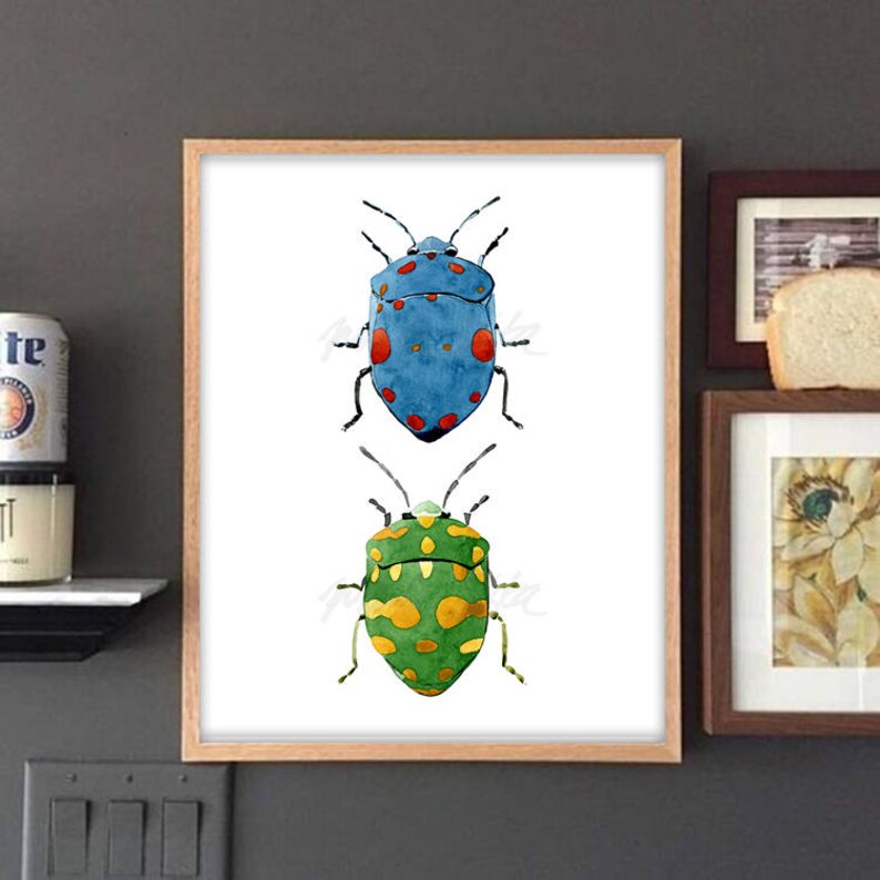 Beetle Bug Art Prints Illustration Wall Decor Watercolour - Etsy