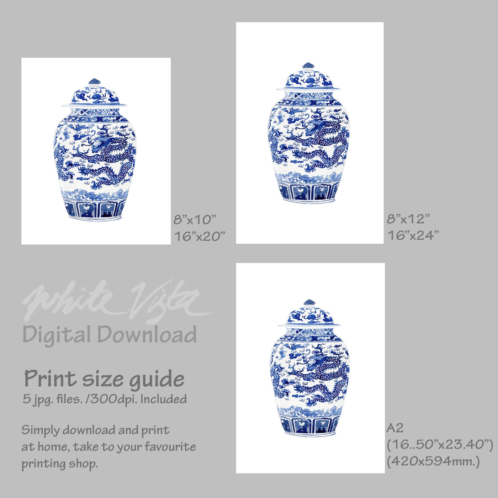 Blue and White Willow Art Prints Porcelain Chinoiserie Decor Asian Vase ...