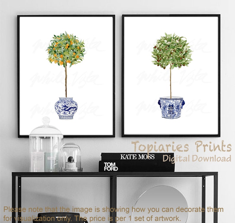 Topiary Tree Orange Topiaries Print Chinoiserie Bonsai - Etsy