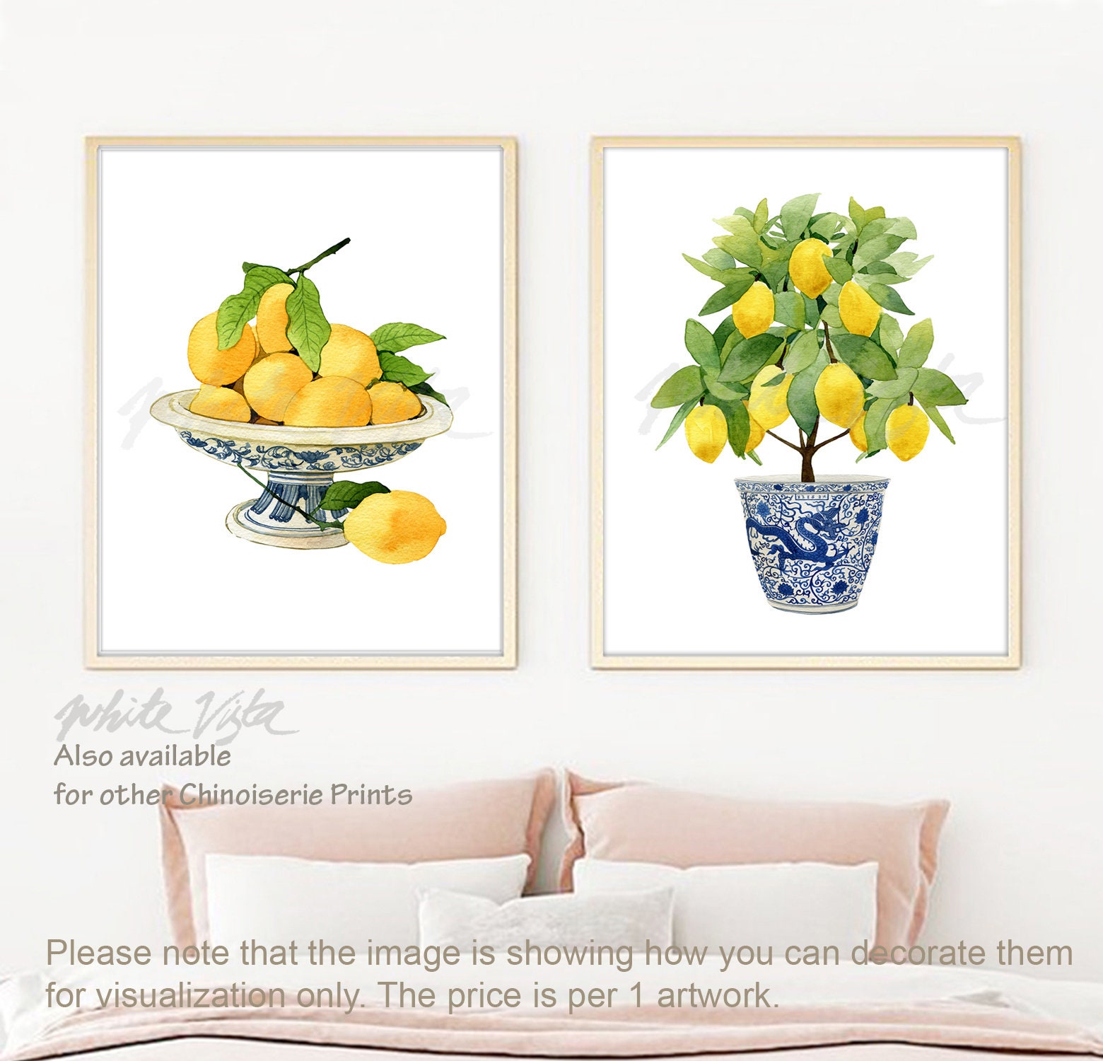 Lemon Print Kitchen Wall Art Chinese Porcelain Blue and | Etsy