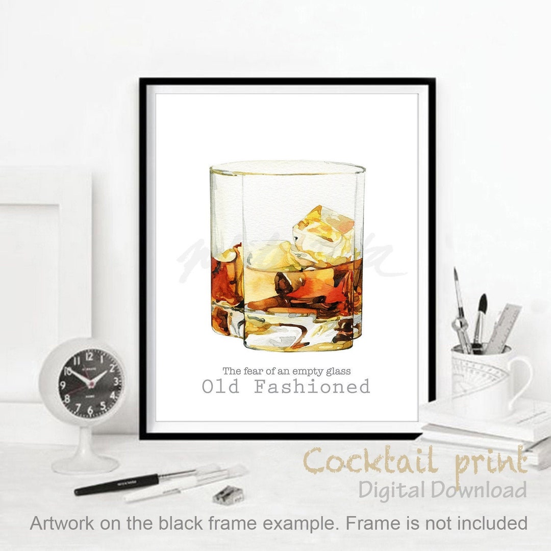 Whiskey Print, Pup Decor, Drink Poster, Bar Wall Art, Old Fashion ...