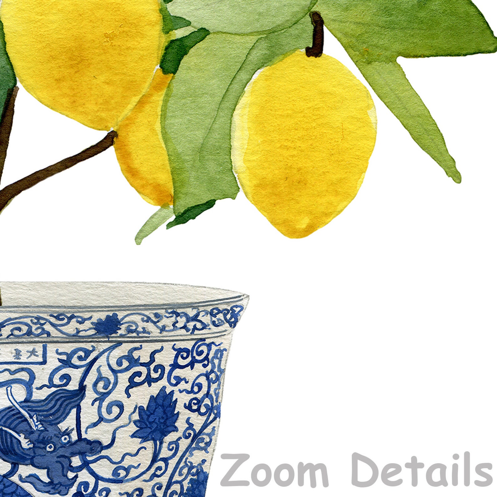 Lemon Print Chinoiserie Planter Bonsai Chinese Painting Zen Decor ...