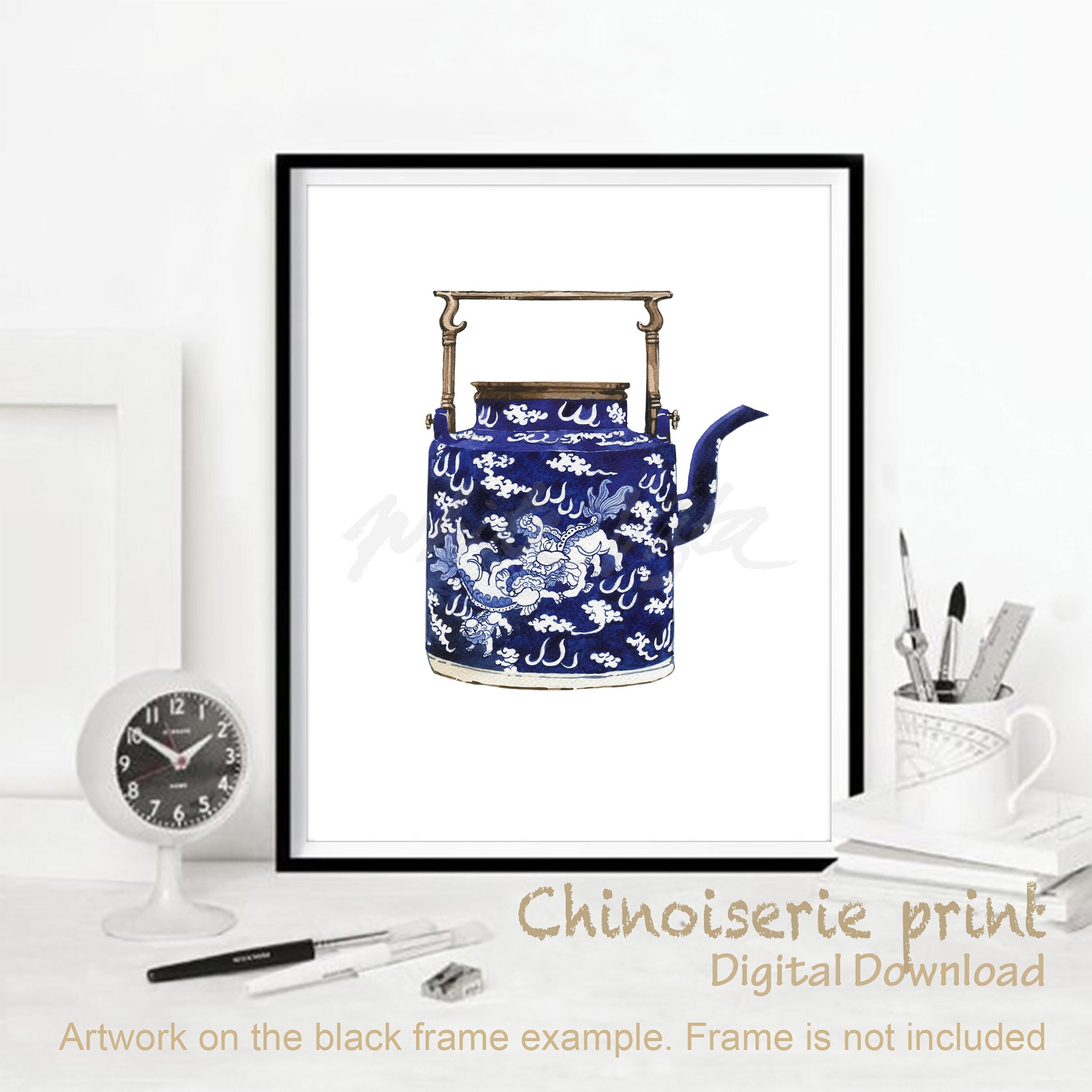 Tea Art Print Vintage Tea Pot Lover Chinese Chinoiserie | Etsy