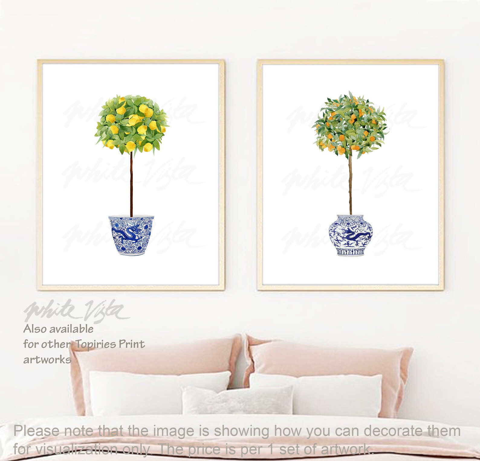 Topiary Tree Orange Topiaries Print Chinoiserie Bonsai - Etsy