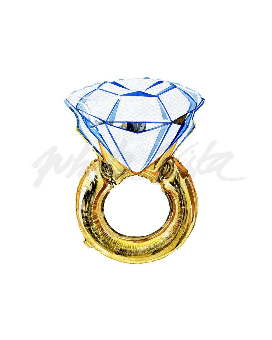 Balloon Engagement Ring Pop Art Water Wedding Ring Watercolor - Etsy