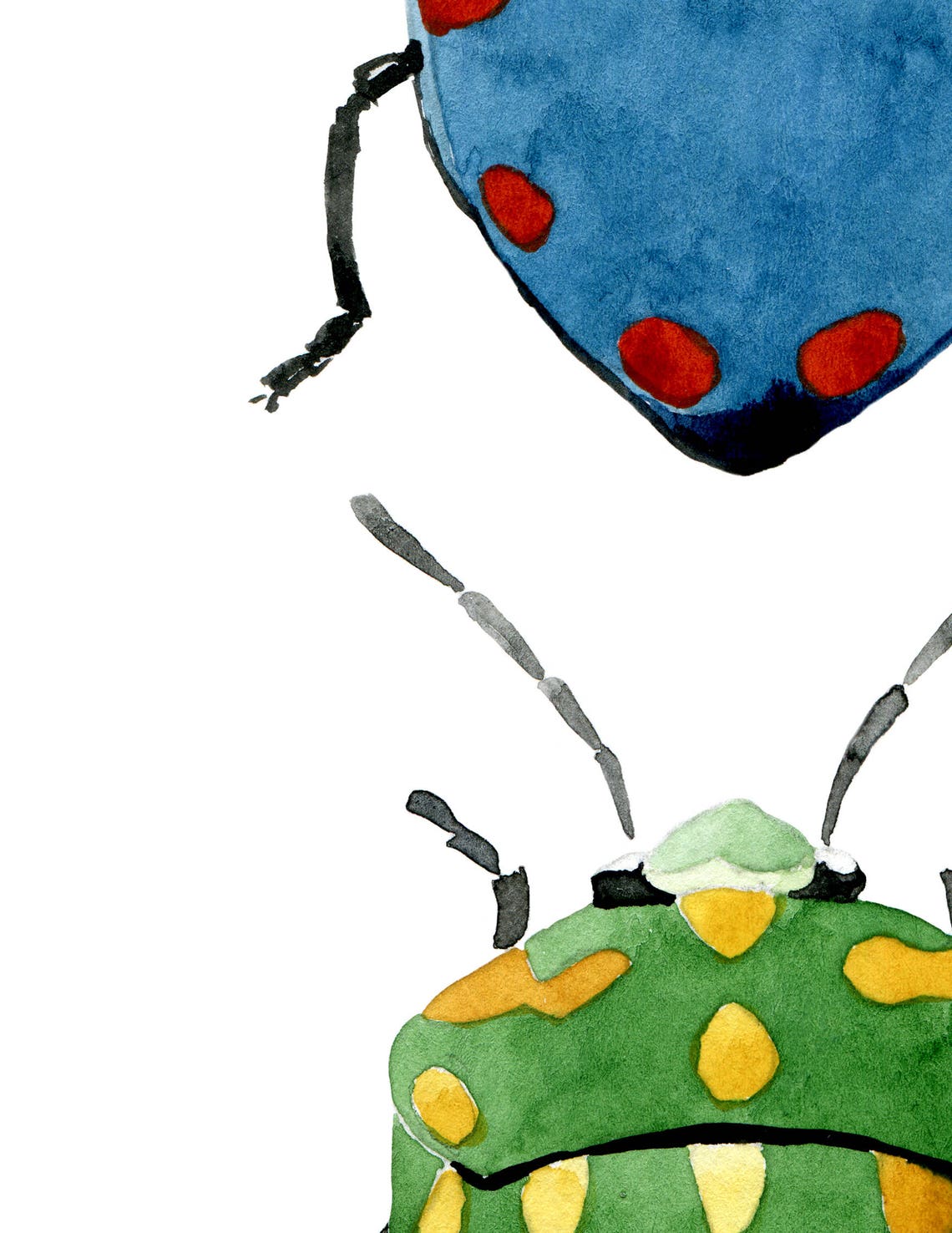Beetle Bug Art Prints Illustration Wall Decor Watercolour - Etsy
