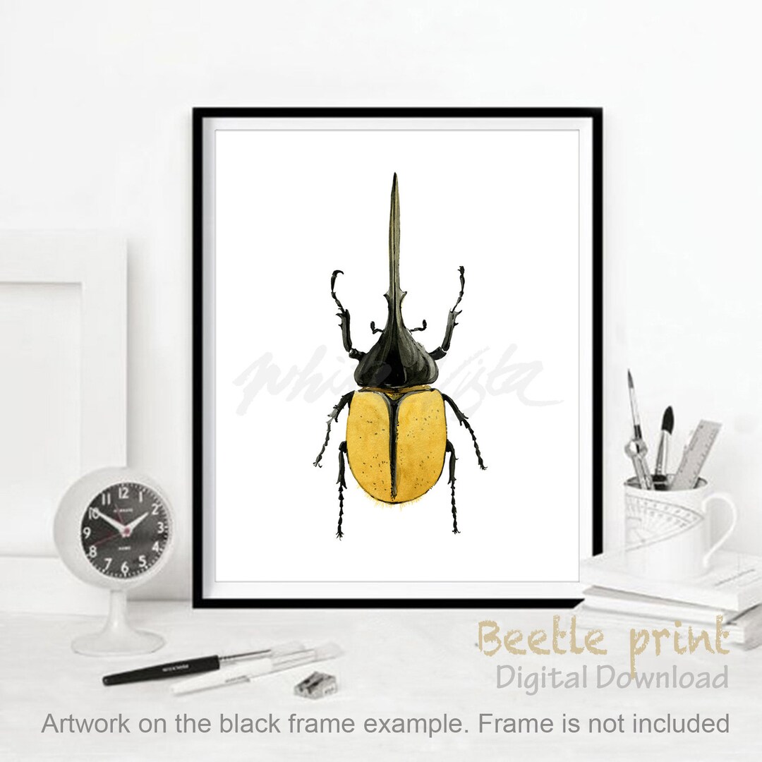 Beetle Art Print Yellow Stag Watercolour Bug Artwork Printable Wall Art ...