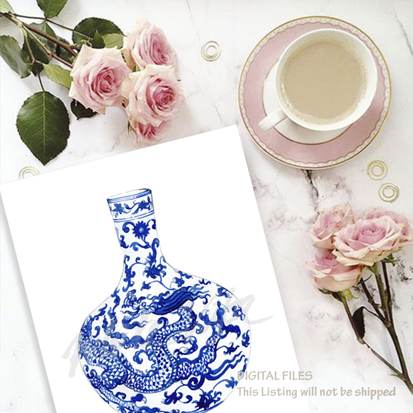 Vase Painting Blue White Chinese Art Prints Willow Style Asian ...