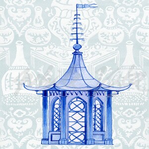 Pagoda Chinoiseies Art Print Willow Style Poster Painting Blue&white ...