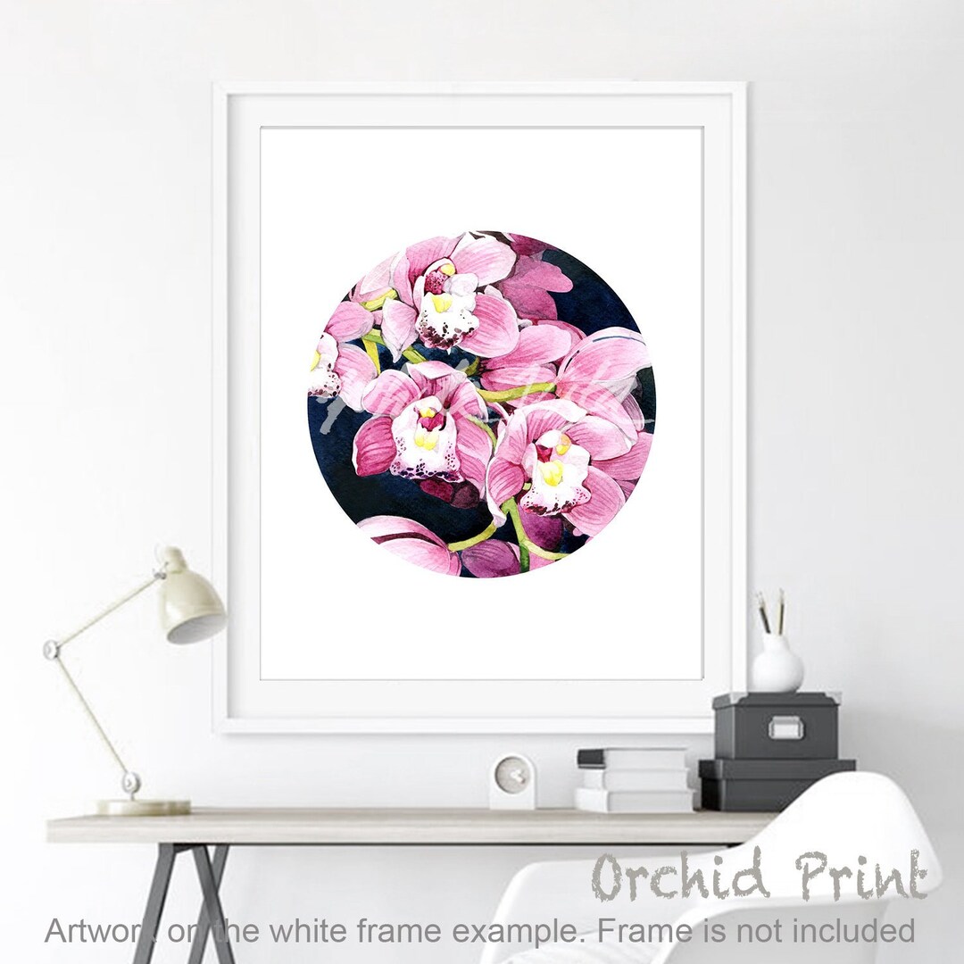 Orchids Painting, Botanical Poster, Circle Wall Decor, Flower Poster ...