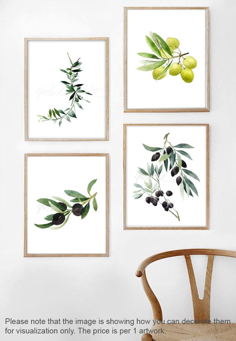 Olive Art Print Green Olive Branch Botanical Artwork Vintage Home Fruit ...
