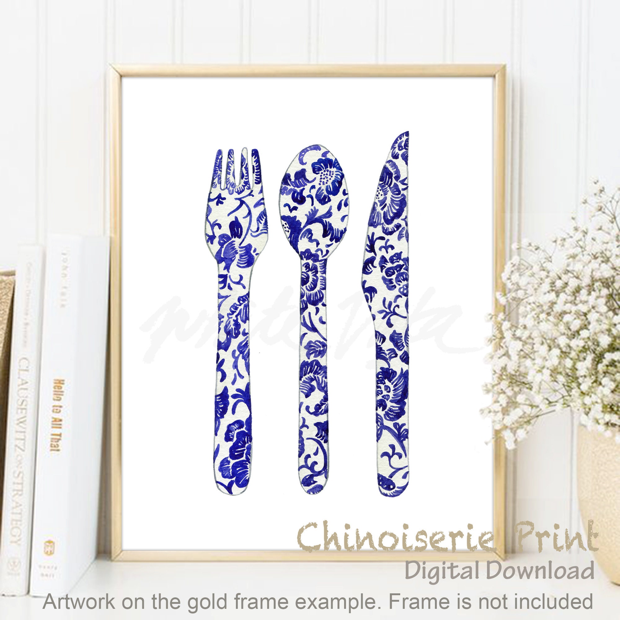 Cutlery Wall Art Blue and White Cutlery Gift For Her | Etsy
