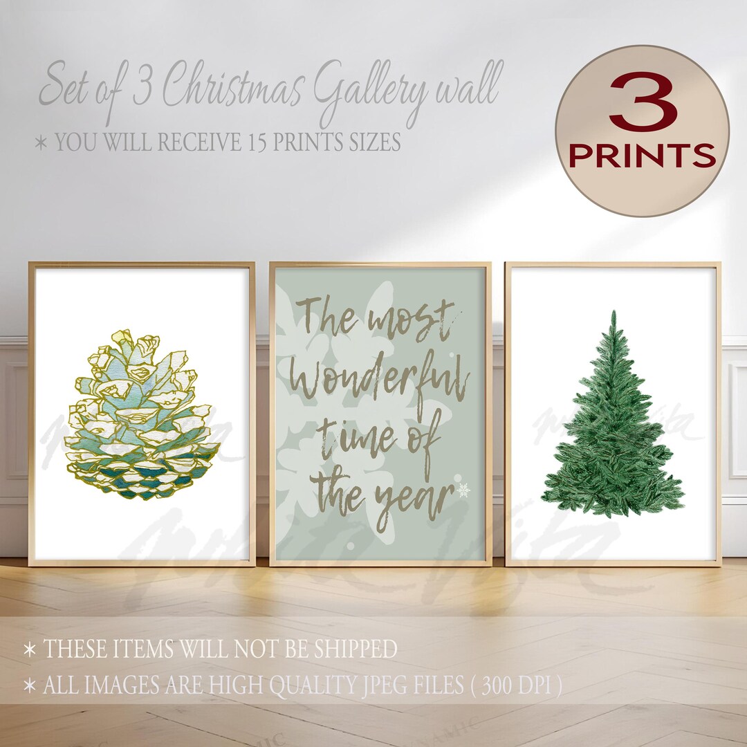 Christmas Tree Set of 3 Wall Art Print Neutral Festive Decor Nordic ...
