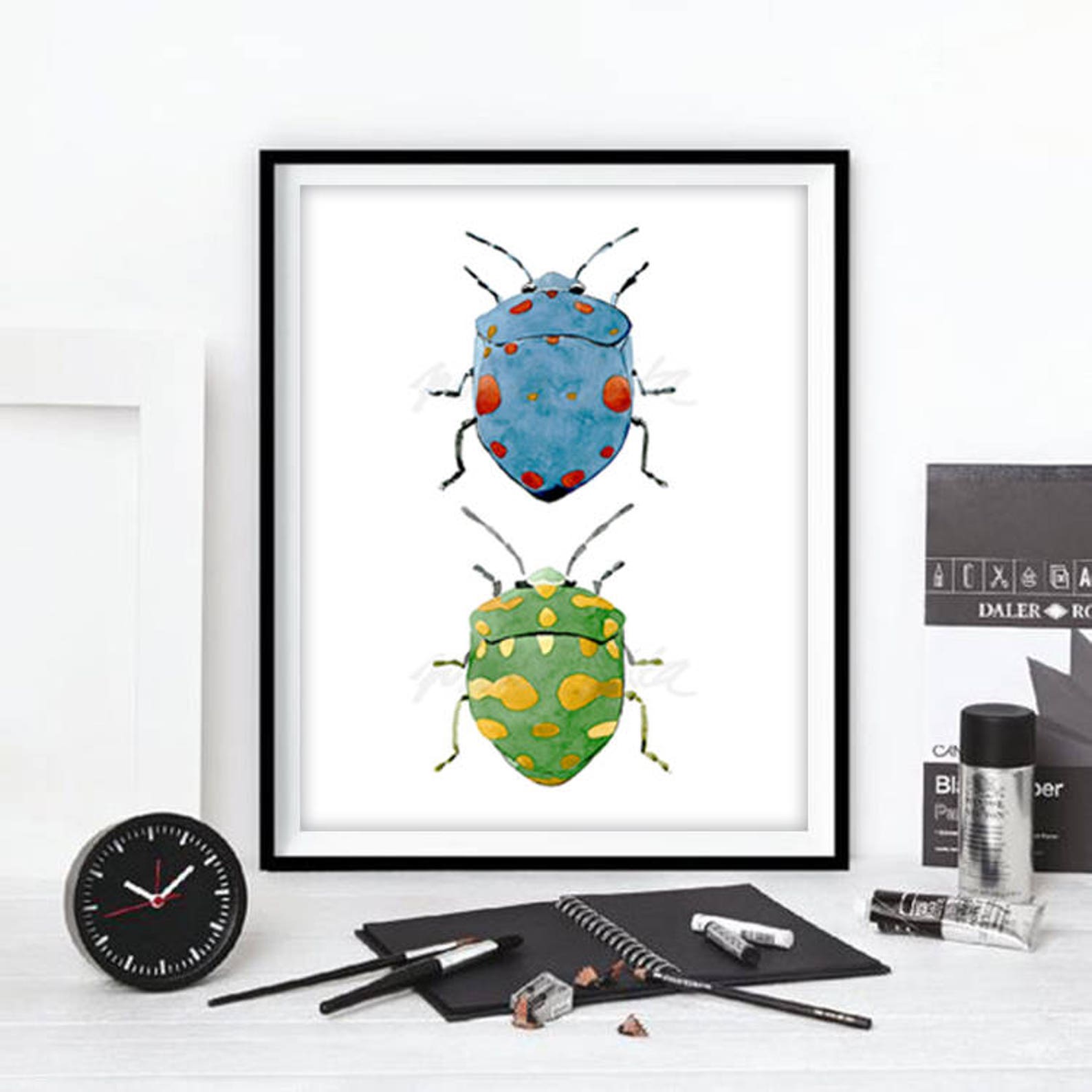 Beetle Bug Art Prints Illustration Wall Decor Watercolour - Etsy