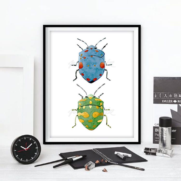 Beetle Bug Art Prints Illustration Wall Decor Watercolour - Etsy