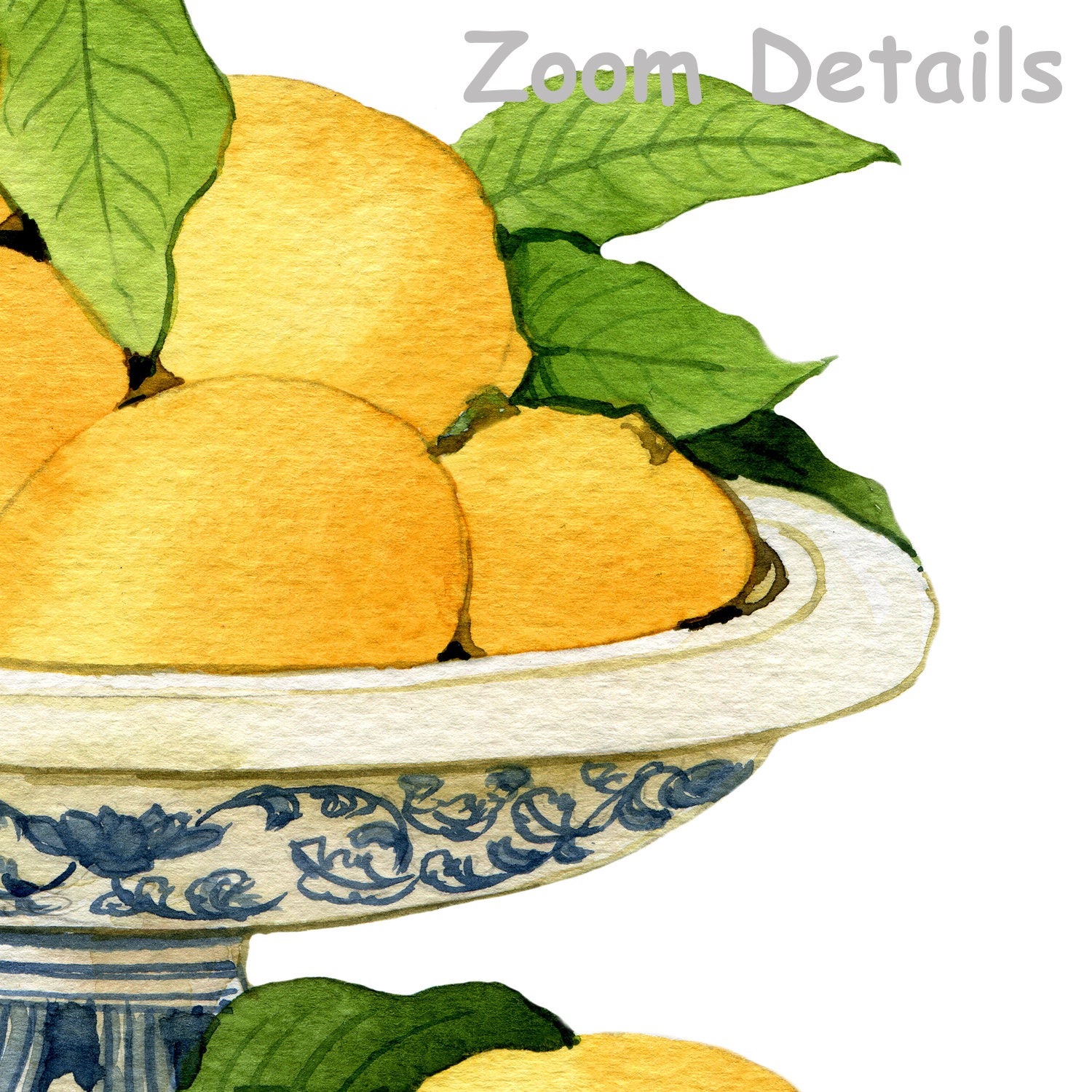 Lemon Print Kitchen Wall Art Chinese Porcelain Blue and | Etsy