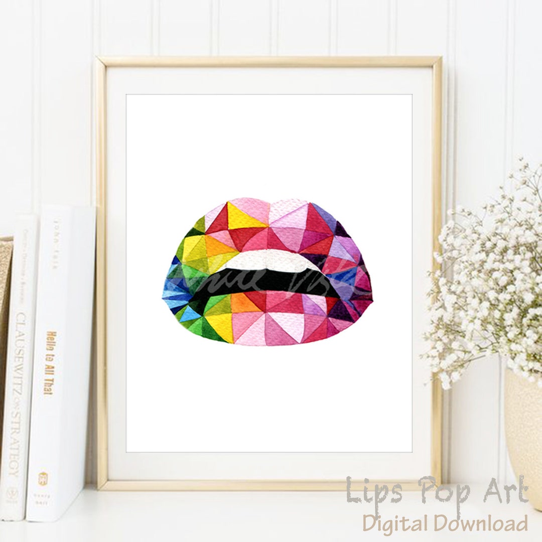 Lips Wall Art Fashion Illustration Wall Decor Kiss Lipstick Artwork ...