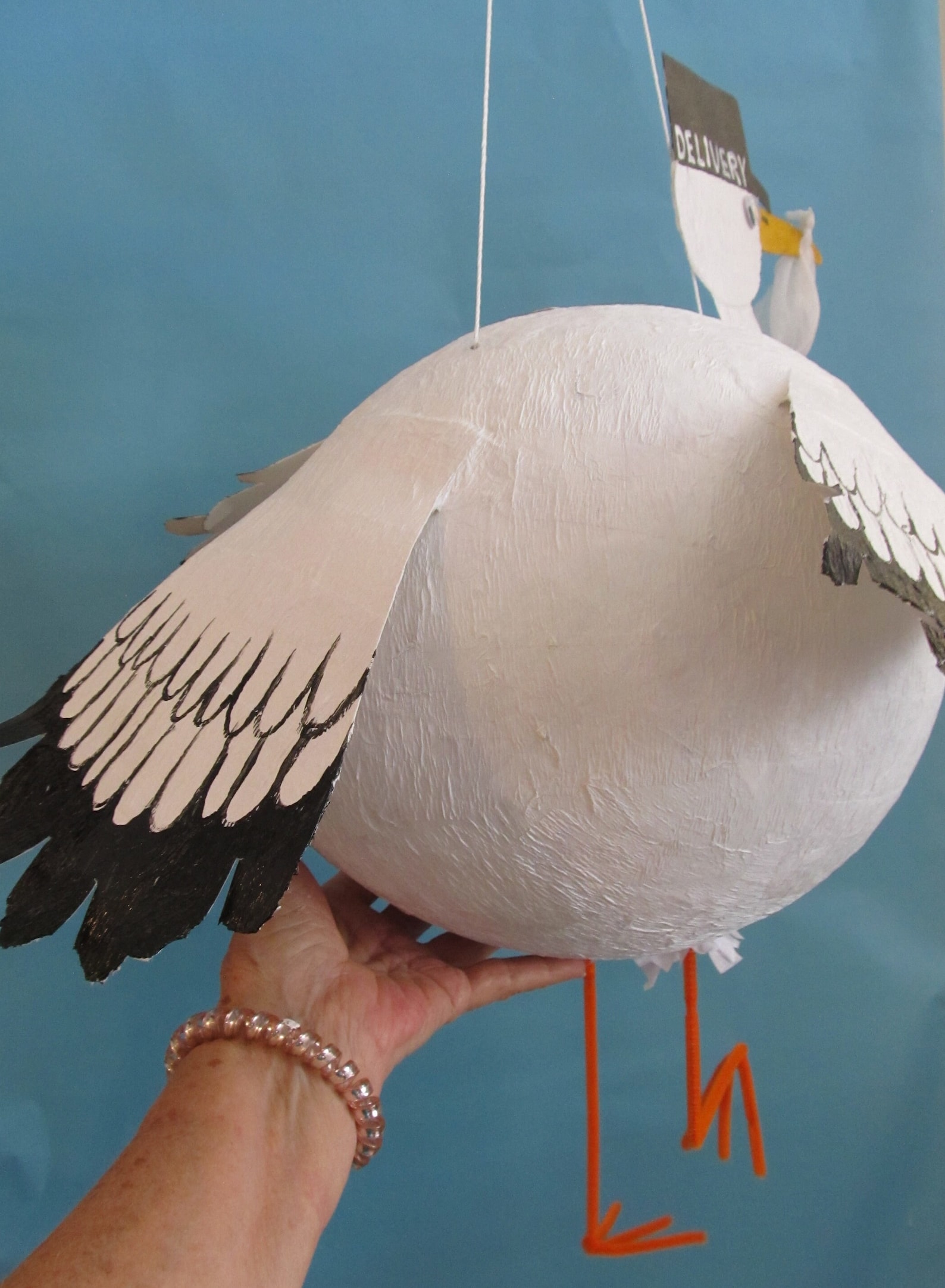 GENDER REVEAL STORK Pinata, Birth Announcement, Baby Shower.hand ...