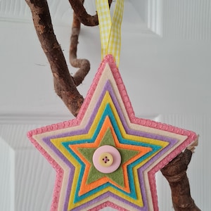 Multi-colour Felt Star Christmas Ornament With Button - Etsy